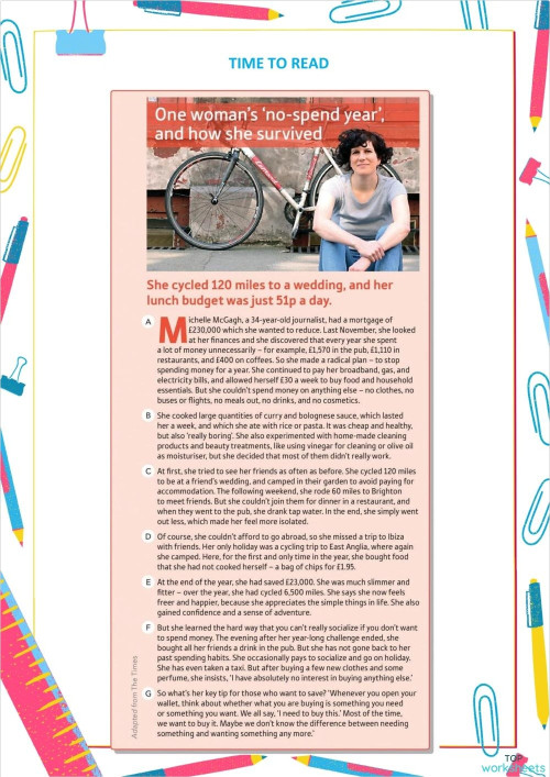 Time to read - "No-spend year". Interactive worksheet | TopWorksheets