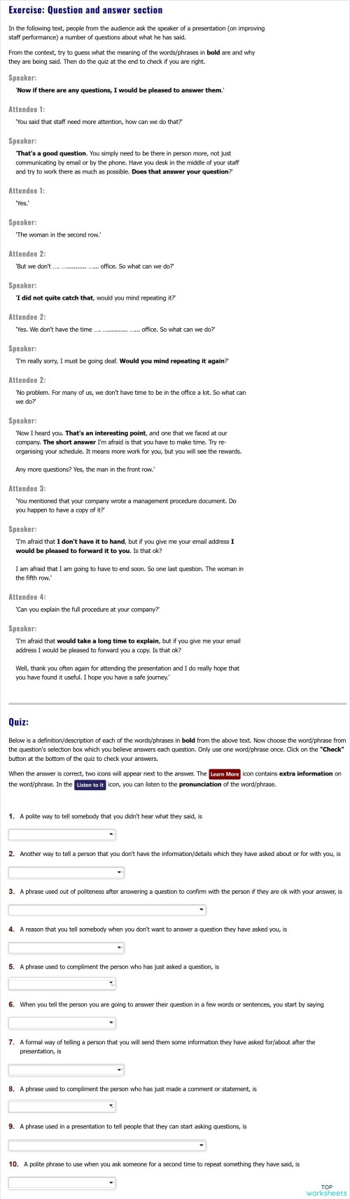 Exercise: Question and Answer Questions in a Presentation. Interactive ...