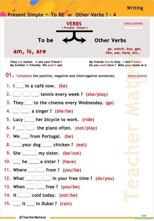 PRESENT SIMPLE - To BE or Other Verbs - 3 - Writing - TM0170 ...