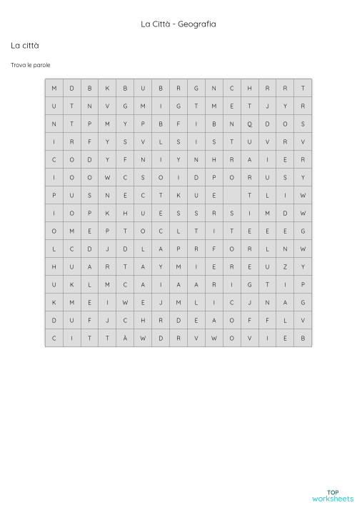 La Città - Geografia. Interactive worksheet | TopWorksheets