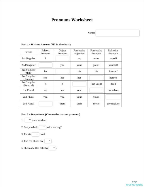 personal pronouns-I/Me He/Him She/her. Interactive worksheet ...