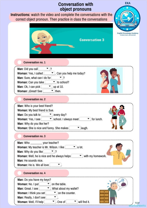 Conversations with object pronouns. Interactive worksheet | TopWorksheets