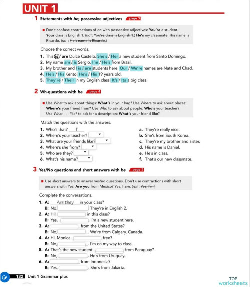 Grammar Plus - Unit 1. Interactive worksheet | TopWorksheets