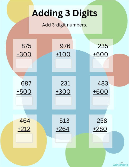 Adding 3 Digits. Interactive worksheet | TopWorksheets