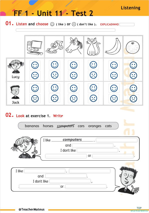 FF 1 - Unit 11 - Test 2 - Listening. Interactive worksheet | TopWorksheets