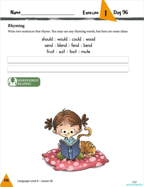 Lesson 20: Rhyming Pg 196 Ex 1. Interactive worksheet | TopWorksheets