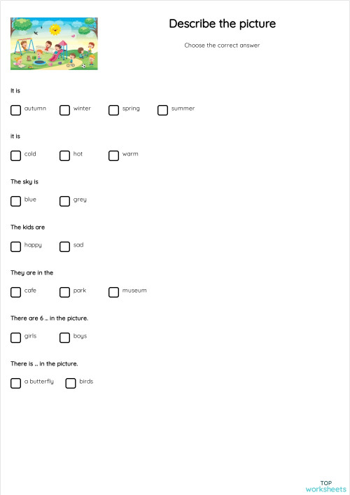 Describe the picture. Interactive worksheet | TopWorksheets