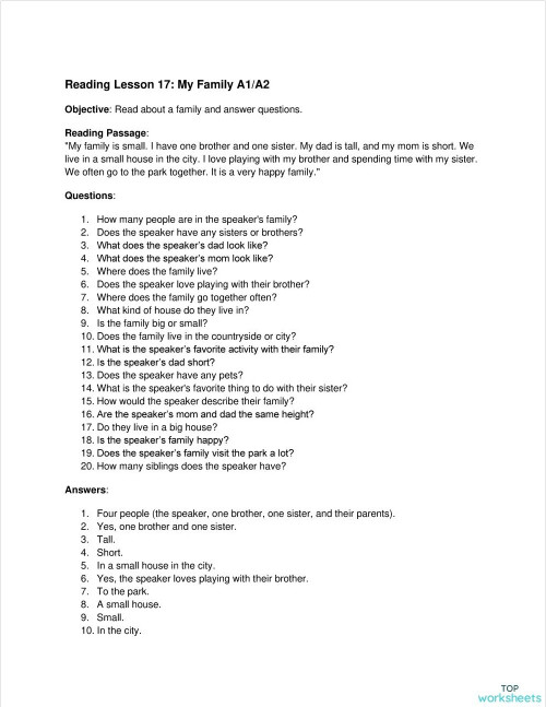 My family A1/A2. Interactive worksheet | TopWorksheets