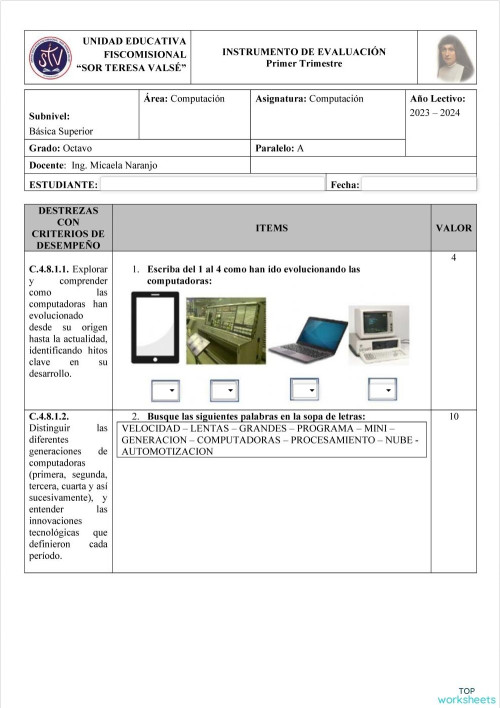 Octavo A - Colegio. Ficha interactiva | TopWorksheets