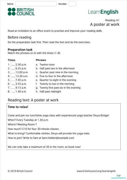 A poster at work. Interactive worksheet | TopWorksheets