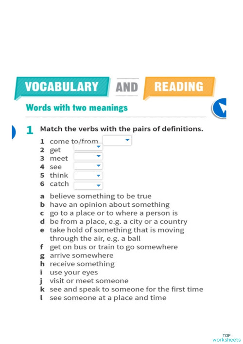 UNIT 8 VOCABULARY AND READING PAG 38. Interactive worksheet | TopWorksheets