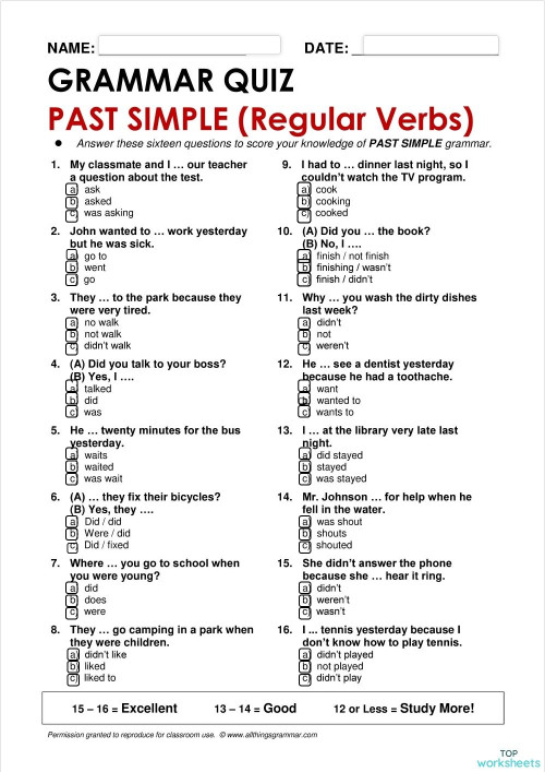 Pre-test unit 1 (past simple ) M.4. Interactive worksheet | TopWorksheets