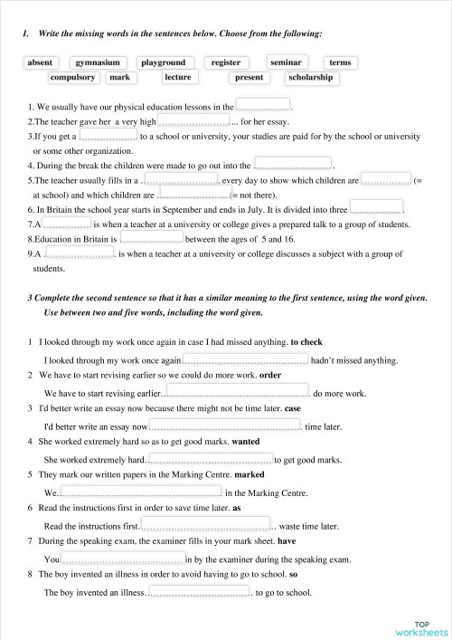 4-1_Education_Fill in gaps-multiple_33p. Interactive worksheet | TopWorksheets