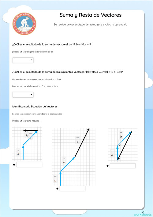 Suma Y Resta De Vectores Ficha Interactiva Topworksheets