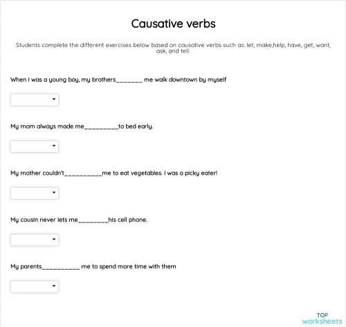 Causative verbs. Interactive worksheet | TopWorksheets