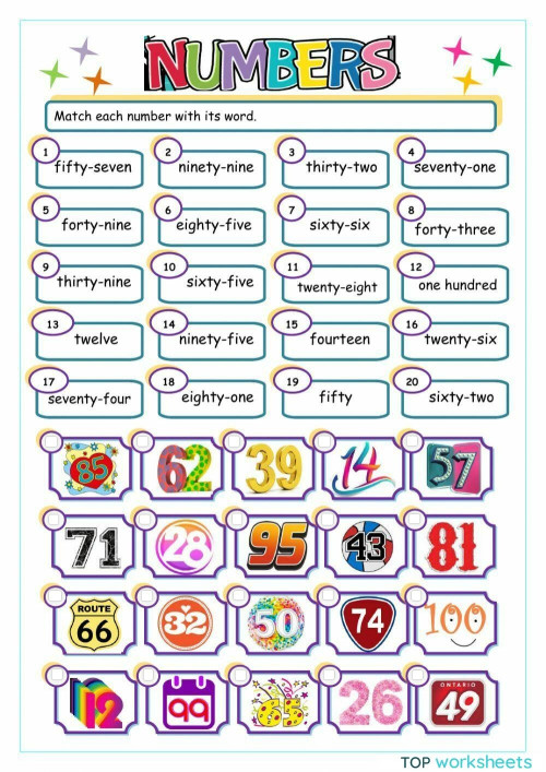 Numbers - match. Interactive worksheet | TopWorksheets