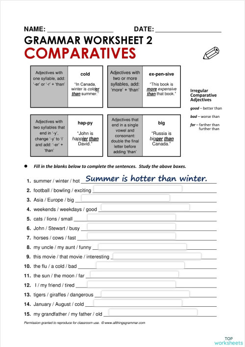 Comparative 1. Interactive worksheet | TopWorksheets