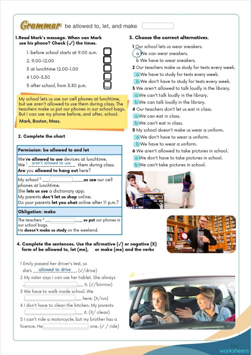 II.4 Grammar be allowed to, let, and make. Interactive worksheet ...
