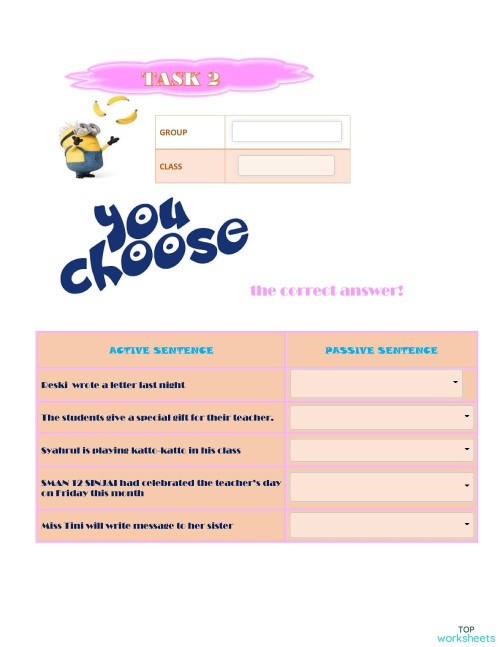 TASK 2 (ACTIVE-PASSIVE). Interactive worksheet | TopWorksheets