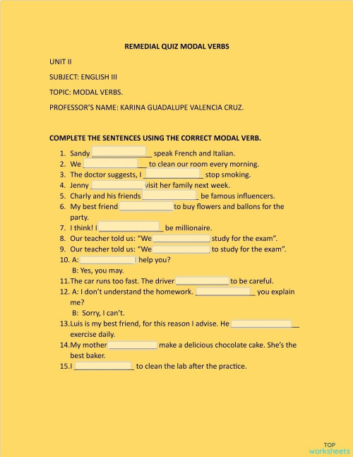 Modalverbs_quiz_remedial. Interactive worksheet | TopWorksheets