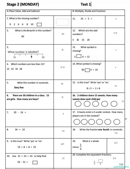 stage 2 test 1. Interactive worksheet | TopWorksheets