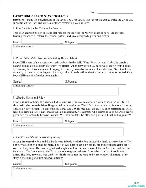 Reading Exam Preparation- Genre. Interactive worksheet | TopWorksheets