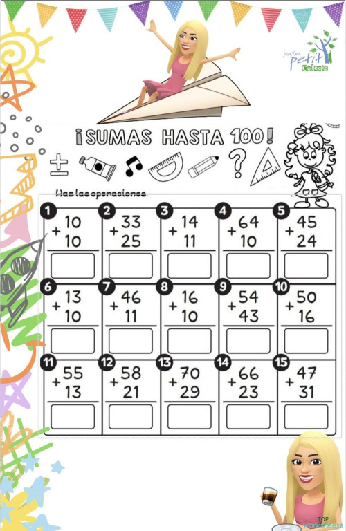 Sumas con canje. Ficha interactiva | TopWorksheets