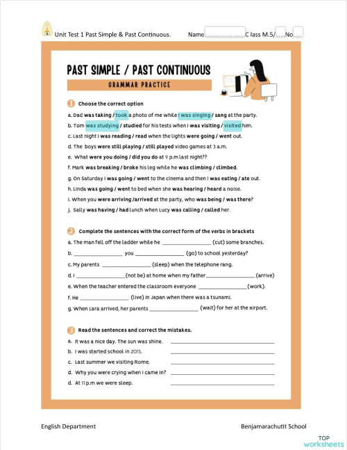 Past Simple and Past Continuous. Interactive worksheet | TopWorksheets