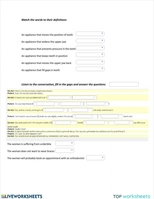 Orthodontics. Interactive worksheet | TopWorksheets