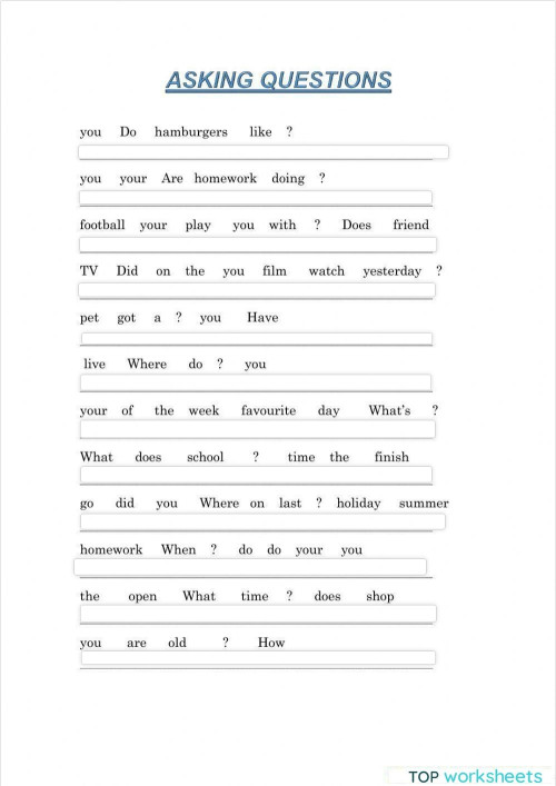 Asking questions. Interactive worksheet | TopWorksheets