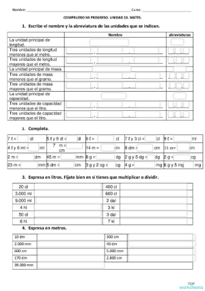 Metro, litro y gramo. Ficha interactiva | TopWorksheets