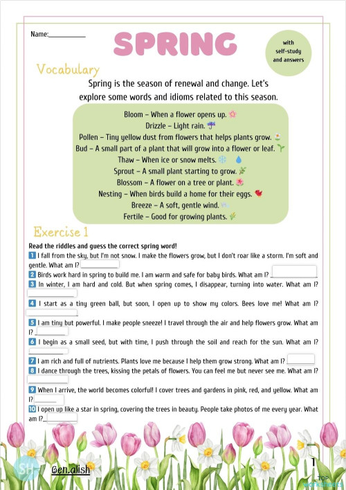 Spring lesson a2-b1 @en.alish. Interactive worksheet | TopWorksheets