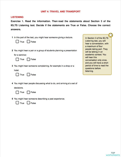 Unit 4 - Listening - Travel and Transport. Interactive worksheet ...