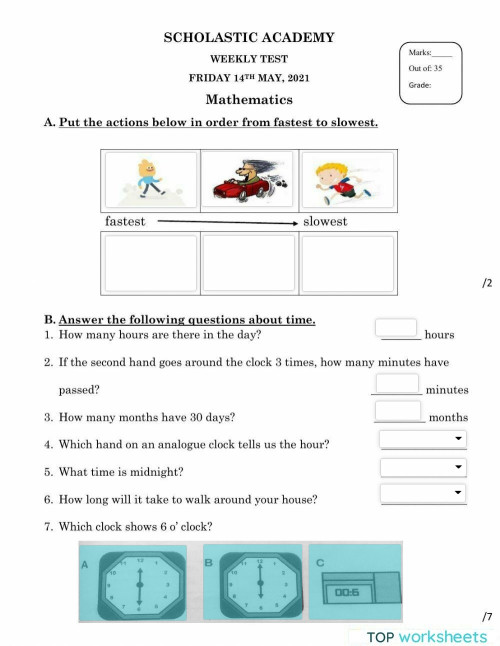 Weekly Test 14521 Mathematics. Interactive worksheet | TopWorksheets