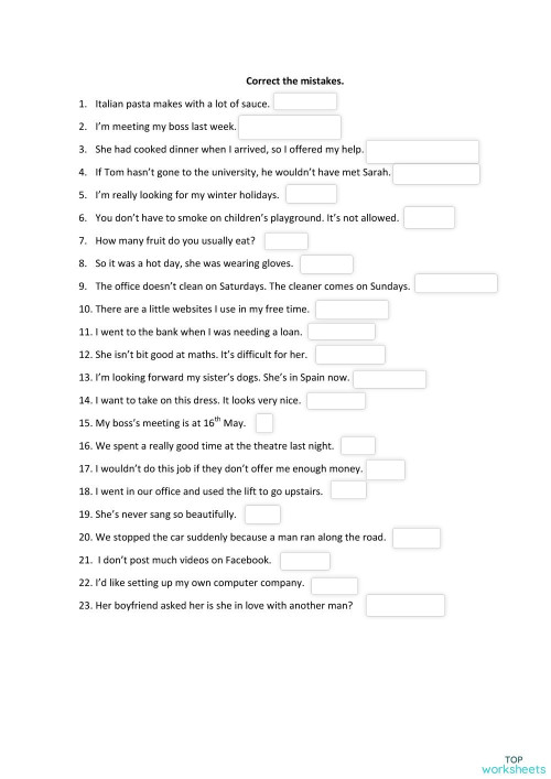 Correct the mistakes Inter. Interactive worksheet | TopWorksheets
