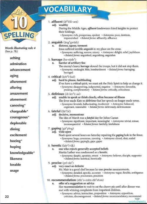 List 10: Pg 22-23. Interactive worksheet | TopWorksheets