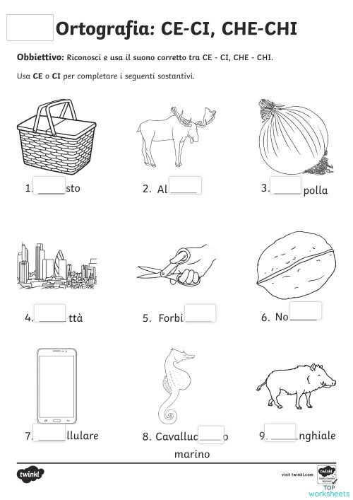 ORTOGRAFIA: CI/CE CHI/CHE. Scheda interattiva | TopWorksheets