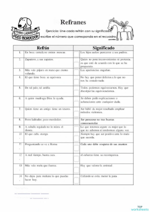 Evidencia de refranes.. Ficha interactiva | TopWorksheets