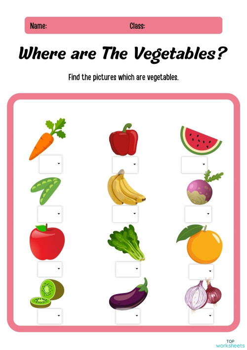 Where are the vegetables?. Interactive worksheet | TopWorksheets