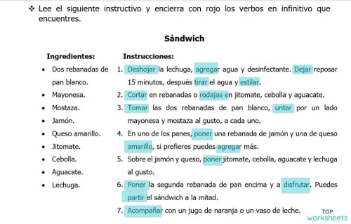 VERBOS EN INFINITIVO. Ficha interactiva | TopWorksheets