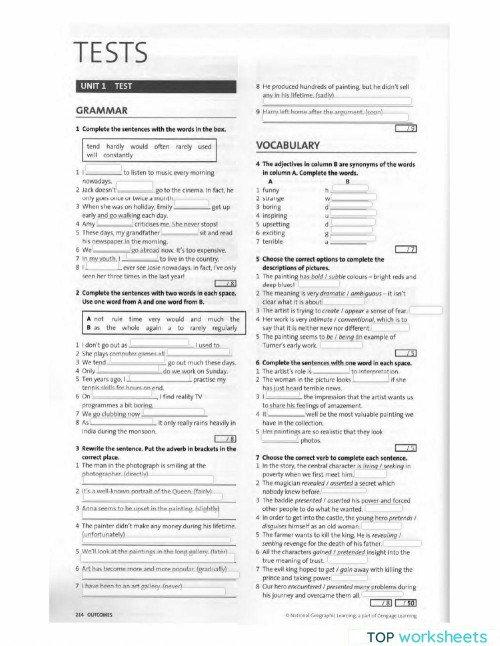Outcomes Upper Intermediate Exam Unit 1 Interactive Worksheet Topworksheets