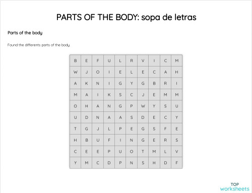 PARTS OF THE BODY: sopa de letras. Interactive worksheet | TopWorksheets