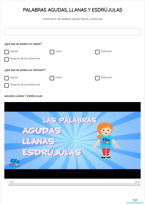 PALABRAS AGUDAS, LLANAS Y ESDRÚJULAS. Ficha interactiva | TopWorksheets
