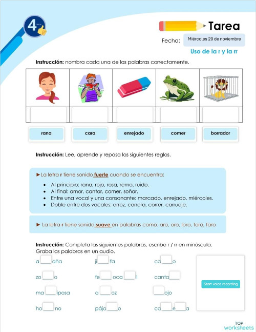 Uso de r / rr - Tarea. Ficha interactiva | TopWorksheets