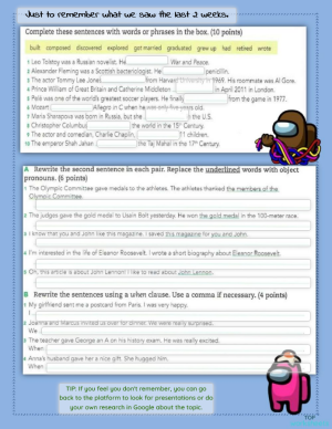 Wrap up: What do you remember about the last 2 weeks??. Interactive ...