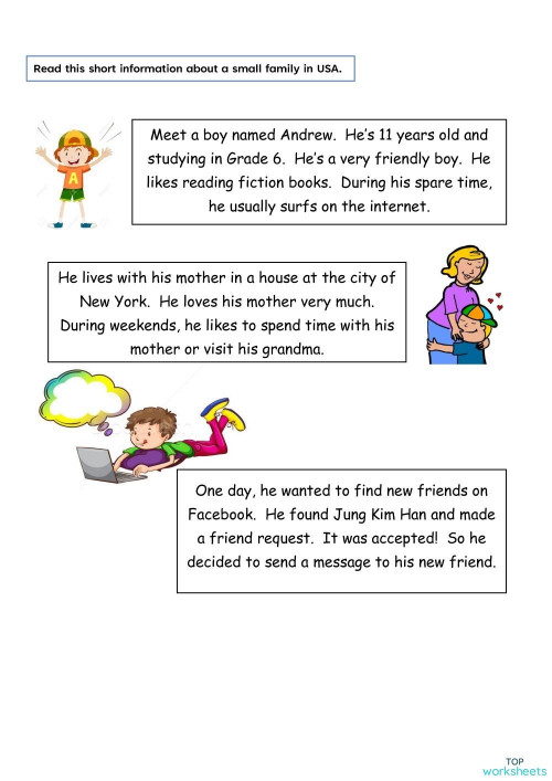 EngY6W12T3 - Andrew Facebook Message. Interactive worksheet | TopWorksheets