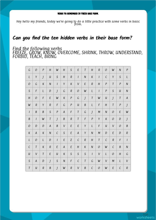 Verbs to remember in their base form.. Interactive worksheet ...