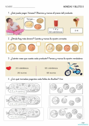Monedas y billetes. Ficha interactiva | TopWorksheets