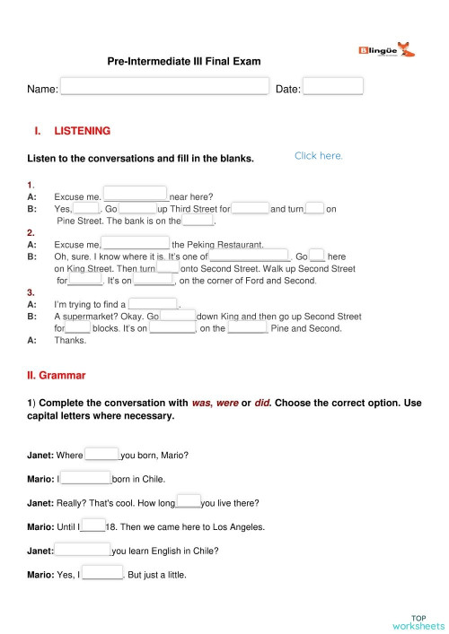 Pre-Intermediate III (Final Exam)_ new version. Interactive worksheet ...