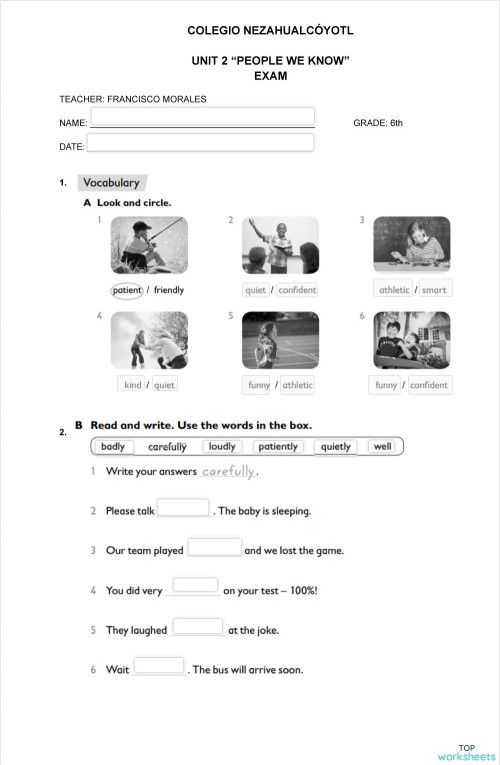 6th Grade Unit 2 Exam. Interactive worksheet | TopWorksheets